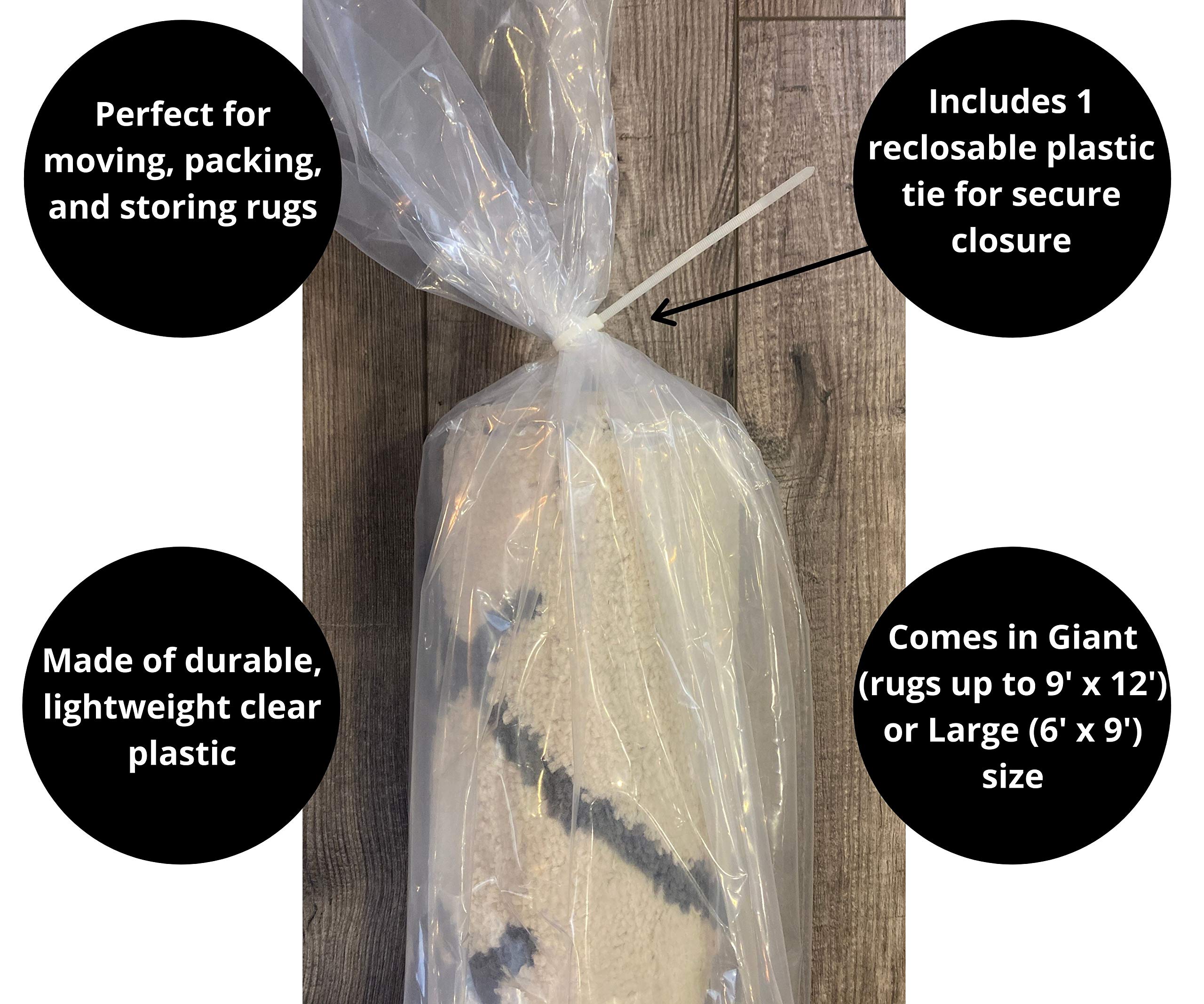 Rug Storage Bag and Zip Tie - NO Vent Holes - Heavy Duty - Giant Size Fits Rugs up to 9'x12' - Protects Rolled Rugs for Moving or Storage