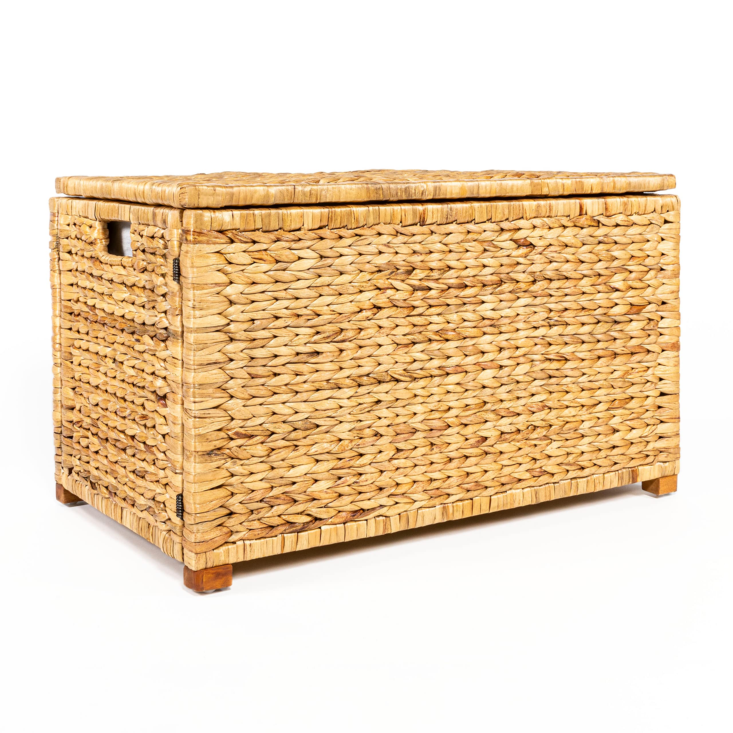 happimess HPM9005A Anada Wicker Weave 30" Storage Trunk, Wooden Frame/Water Hyacinth, Farmhouse, Transitional, Coastal, Rustic for Office, Dorm Room, Living-Room, Bedroom, Dining-Room, Natural