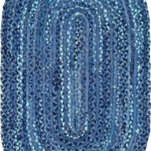 Unique Loom Braided Chindi Collection Area Rug - Layer (3' 3" x 5' 1" Oval, Blue/ Navy Blue)