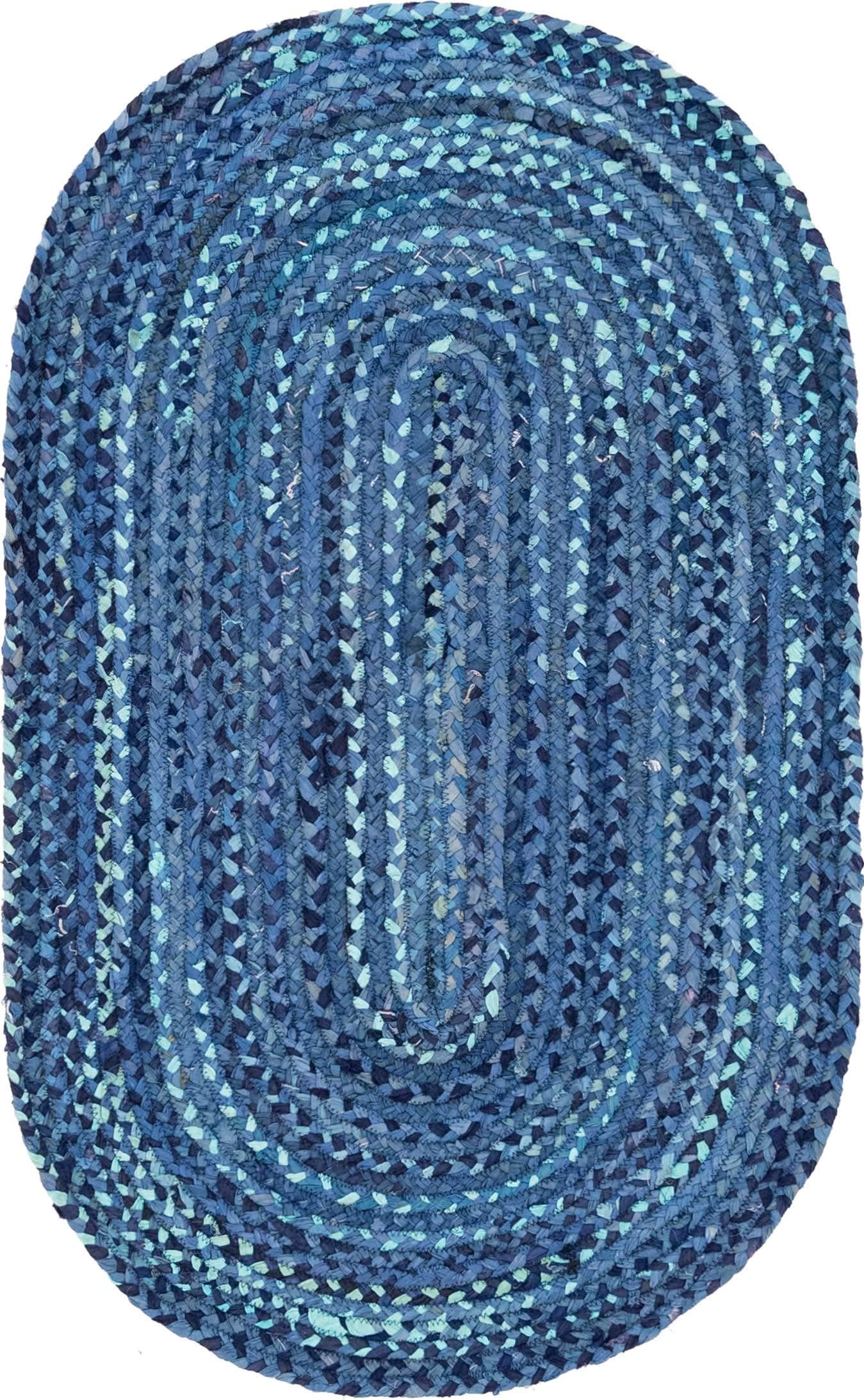 Unique Loom Braided Chindi Collection Area Rug - Layer (3' 3" x 5' 1" Oval, Blue/ Navy Blue)