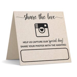 321done wedding hashtag signs 5x5 folded, made in usa - rustic kraft tan tent cards for table placecard - square write on large oh snap photo share love - set of 10