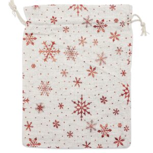 12-Pack 8x10 Reusable Cotton Canvas Muslin Gift Bags w. Drawstrings (Red Snowflakes, Large) - for Presents, Party Favors, Retail, Samples by TheDisplayGuys