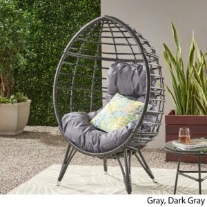 GDFStudio Valerie Outdoor Wicker Swing Chair with Cushion, Gray and Dark Gray