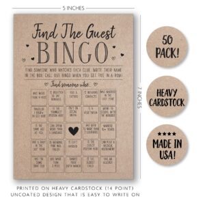 Your Main Event Prints Bridal Shower Game – Find The Guest Bingo, Fun Activities in Kraft Minimalist Style, 50 Cards