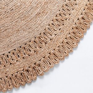 Unique Loom Braided Jute Collection Classic Quality Made Natural Hand Woven With Circle Swirl Details Area Rug, 4' 0 x 4' 0 Round