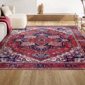 jonathan y wsh105a-8 cirali ornate large medallion machine washable indoor bohemian transitional area rug,high traffic,kitchen,living room,backyard,non shedding,8 x 10,red/navy