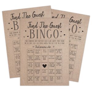 your main event prints bridal shower game – find the guest bingo, fun activities in kraft minimalist style, 50 cards