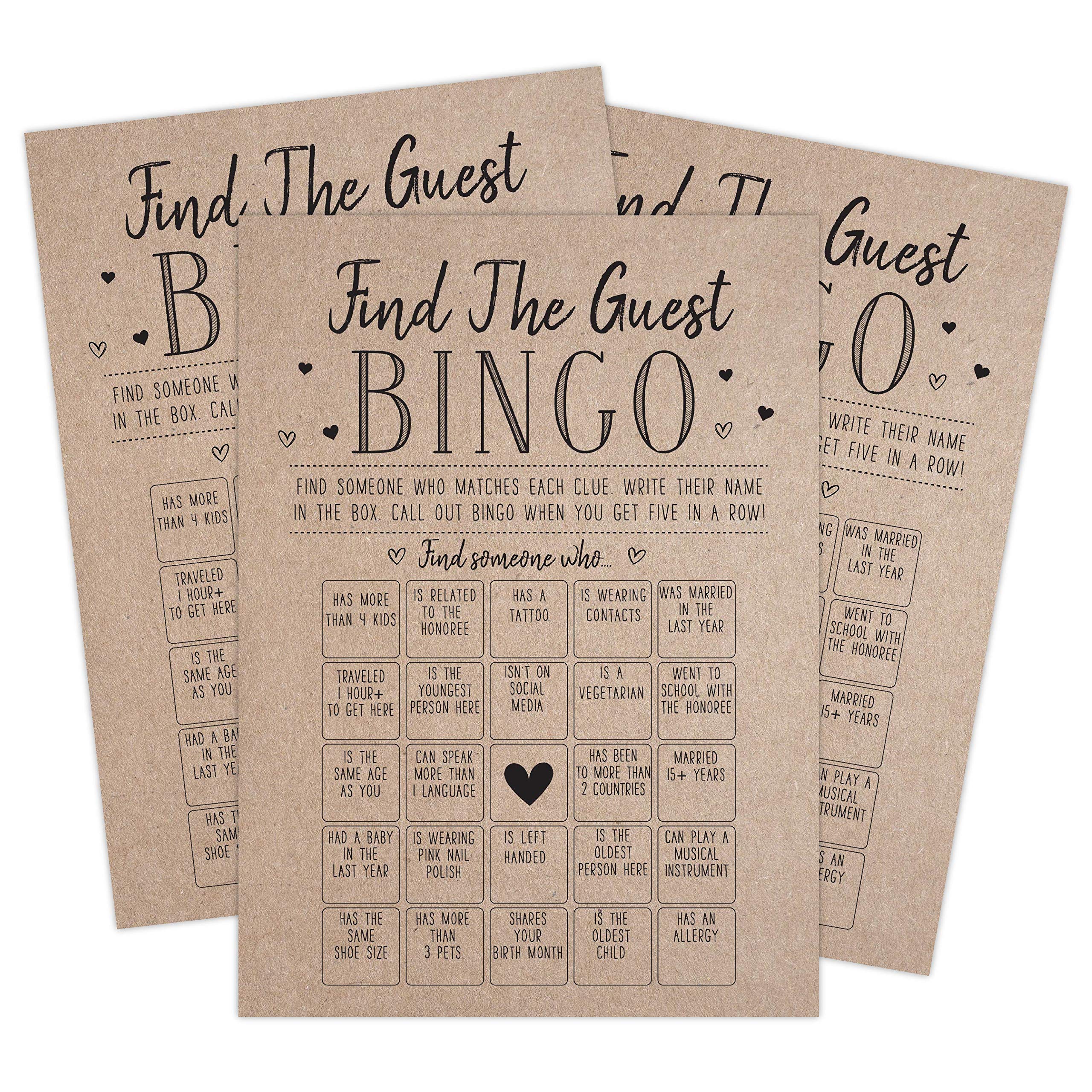 Your Main Event Prints Bridal Shower Game – Find The Guest Bingo, Fun Activities in Kraft Minimalist Style, 50 Cards