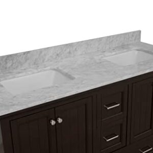 Kitchen Bath Collection Paige 60-inch Double Bathroom Vanity (Carrara/Chocolate): Includes Chocolate Cabinet with Authentic Italian Carrara Marble Countertop and White Ceramic Sinks