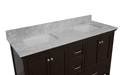 Kitchen Bath Collection Paige 60-inch Double Bathroom Vanity (Carrara/Chocolate): Includes Chocolate Cabinet with Authentic Italian Carrara Marble Countertop and White Ceramic Sinks