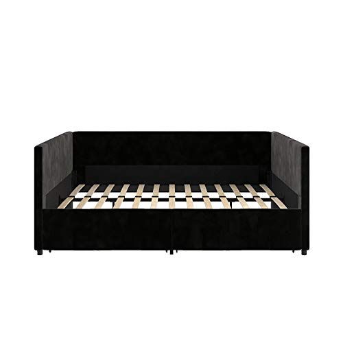 DHP Theo Daybed with Storage Drawers, Full, Black Velvet