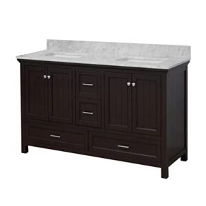 Kitchen Bath Collection Paige 60-inch Double Bathroom Vanity (Carrara/Chocolate): Includes Chocolate Cabinet with Authentic Italian Carrara Marble Countertop and White Ceramic Sinks