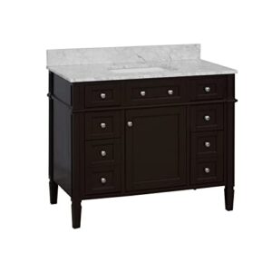 hailey 42-inch bathroom vanity (carrara/chocolate): includes chocolate cabinet with authentic italian carrara marble countertop and white ceramic sink