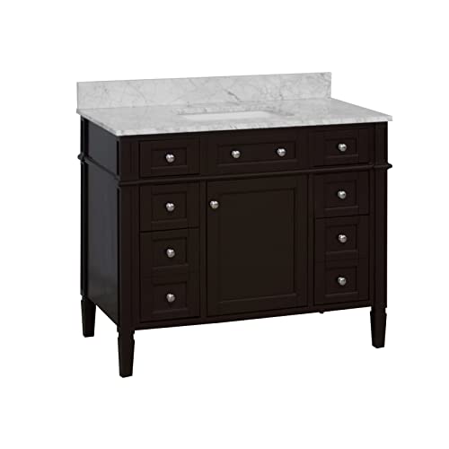 Hailey 42-inch Bathroom Vanity (Carrara/Chocolate): Includes Chocolate Cabinet with Authentic Italian Carrara Marble Countertop and White Ceramic Sink