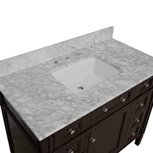 Hailey 42-inch Bathroom Vanity (Carrara/Chocolate): Includes Chocolate Cabinet with Authentic Italian Carrara Marble Countertop and White Ceramic Sink