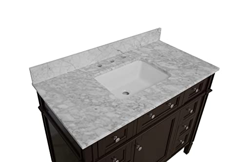 Hailey 42-inch Bathroom Vanity (Carrara/Chocolate): Includes Chocolate Cabinet with Authentic Italian Carrara Marble Countertop and White Ceramic Sink