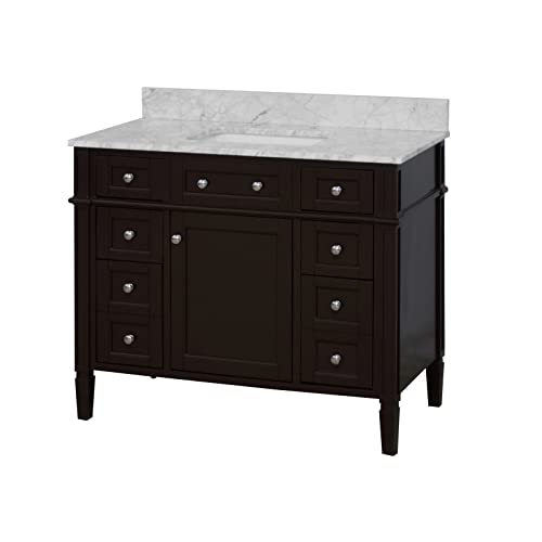 Hailey 42-inch Bathroom Vanity (Carrara/Chocolate): Includes Chocolate Cabinet with Authentic Italian Carrara Marble Countertop and White Ceramic Sink