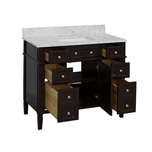 Hailey 42-inch Bathroom Vanity (Carrara/Chocolate): Includes Chocolate Cabinet with Authentic Italian Carrara Marble Countertop and White Ceramic Sink