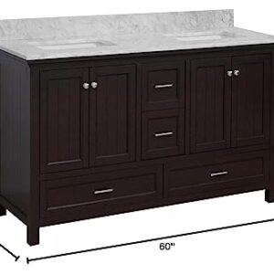 Kitchen Bath Collection Paige 60-inch Double Bathroom Vanity (Carrara/Chocolate): Includes Chocolate Cabinet with Authentic Italian Carrara Marble Countertop and White Ceramic Sinks