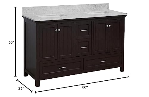 Kitchen Bath Collection Paige 60-inch Double Bathroom Vanity (Carrara/Chocolate): Includes Chocolate Cabinet with Authentic Italian Carrara Marble Countertop and White Ceramic Sinks