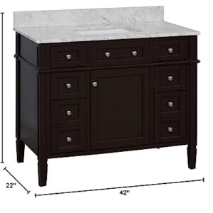 Hailey 42-inch Bathroom Vanity (Carrara/Chocolate): Includes Chocolate Cabinet with Authentic Italian Carrara Marble Countertop and White Ceramic Sink