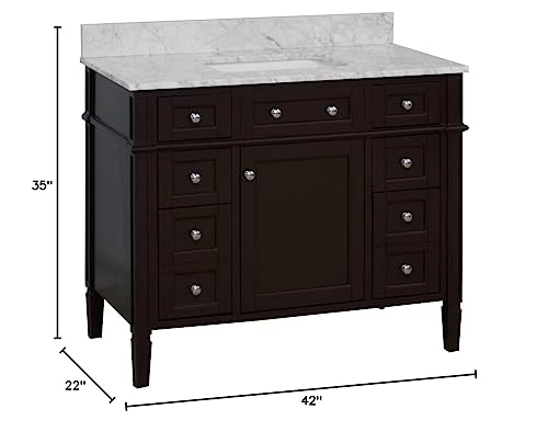 Hailey 42-inch Bathroom Vanity (Carrara/Chocolate): Includes Chocolate Cabinet with Authentic Italian Carrara Marble Countertop and White Ceramic Sink