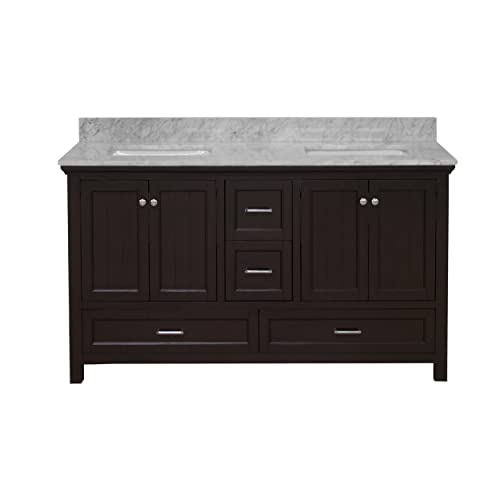 Kitchen Bath Collection Paige 60-inch Double Bathroom Vanity (Carrara/Chocolate): Includes Chocolate Cabinet with Authentic Italian Carrara Marble Countertop and White Ceramic Sinks