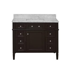 Hailey 42-inch Bathroom Vanity (Carrara/Chocolate): Includes Chocolate Cabinet with Authentic Italian Carrara Marble Countertop and White Ceramic Sink