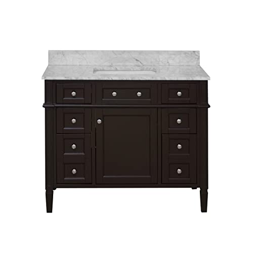 Hailey 42-inch Bathroom Vanity (Carrara/Chocolate): Includes Chocolate Cabinet with Authentic Italian Carrara Marble Countertop and White Ceramic Sink