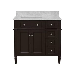 Hailey 36-inch Bathroom Vanity (Carrara/Chocolate): Includes Chocolate Cabinet with Authentic Italian Carrara Marble Countertop and White Ceramic Sink