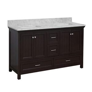 kitchen bath collection paige 60-inch double bathroom vanity (carrara/chocolate): includes chocolate cabinet with authentic italian carrara marble countertop and white ceramic sinks