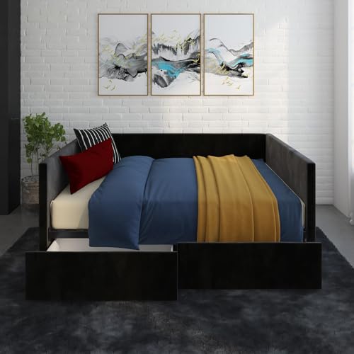 DHP Theo Daybed with Storage Drawers, Full, Black Velvet