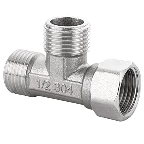 Beduan Stainless Steel 1/2" G 3 Way Diverter, Movable Cap Flexible Tee Connector for Angled Valve, Bidet, Sprayer, Shower Arm (All 3 way is 1/2 G threaded!!, Thread ID/OD is 19.8MM/3/4")