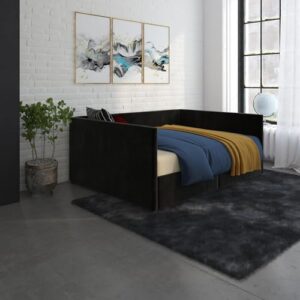 DHP Theo Daybed with Storage Drawers, Full, Black Velvet