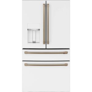 cafe cve28dp4nw2 27.8 cu. ft. smart 4-door french door refrigerator in matte white, fingerprint resistant and energy star