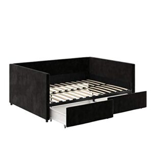 dhp theo daybed with storage drawers, full, black velvet