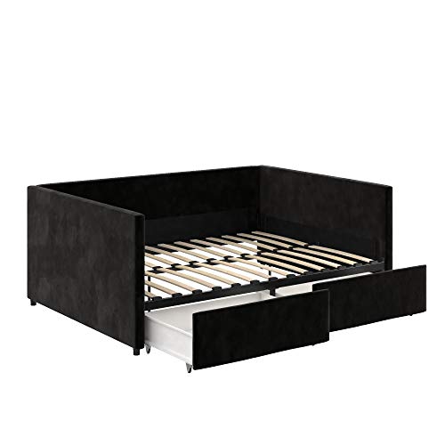 DHP Theo Daybed with Storage Drawers, Full, Black Velvet