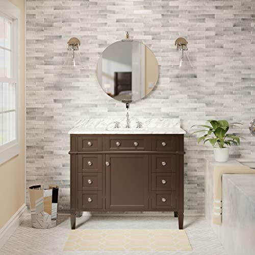 Hailey 42-inch Bathroom Vanity (Carrara/Chocolate): Includes Chocolate Cabinet with Authentic Italian Carrara Marble Countertop and White Ceramic Sink