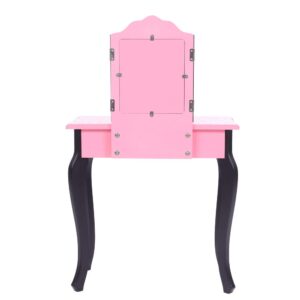 Goujxcy Kids Vanity Set, Wood Makeup Vanity Table and Stool Set Makeup Dressing Table Set with Mirror & Drawer for Girls