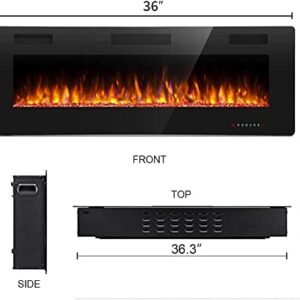 Antarctic Star 36 Inch Electric Fireplace in-Wall Recessed and Wall Mounted, Fireplace Heater and Linear Fireplace with Multicolor Flame, Timer, 750/1500W Control by Touch Panel & Remote