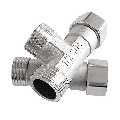 Beduan Stainless Steel 1/2" G 3 Way Diverter, Movable Cap Flexible Tee Connector for Angled Valve, Bidet, Sprayer, Shower Arm (All 3 way is 1/2 G threaded!!, Thread ID/OD is 19.8MM/3/4")