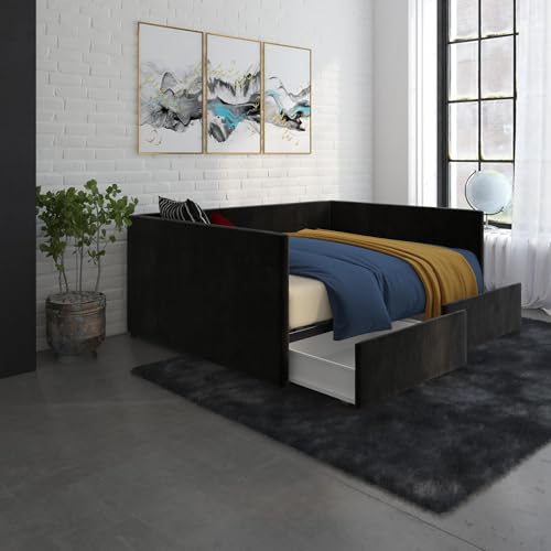 DHP Theo Daybed with Storage Drawers, Full, Black Velvet