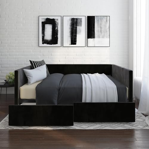 DHP Theo Daybed with Storage Drawers, Full, Black Velvet