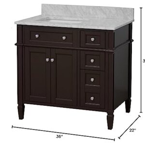 Hailey 36-inch Bathroom Vanity (Carrara/Chocolate): Includes Chocolate Cabinet with Authentic Italian Carrara Marble Countertop and White Ceramic Sink