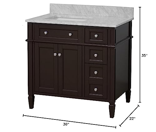 Hailey 36-inch Bathroom Vanity (Carrara/Chocolate): Includes Chocolate Cabinet with Authentic Italian Carrara Marble Countertop and White Ceramic Sink