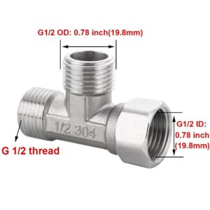 Beduan Stainless Steel 1/2" G 3 Way Diverter, Movable Cap Flexible Tee Connector for Angled Valve, Bidet, Sprayer, Shower Arm (All 3 way is 1/2 G threaded!!, Thread ID/OD is 19.8MM/3/4")