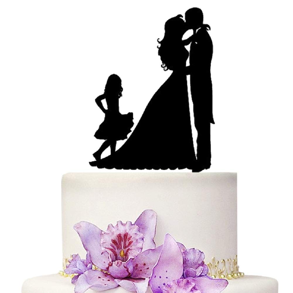 YAMI COCU Wedding Cake Toppers Bride and Groom With little Girl Rustic Family Wedding Decorations