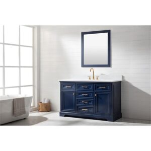 Design Element Milano 54" Single Sink Blue Bathroom Vanity and Quartz Countertop