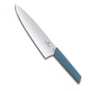 victorinox swiss modern chef's knife - kitchen knife for cutting meat, fruit & vegetables - premium kitchen accessories - blue handle, 8"