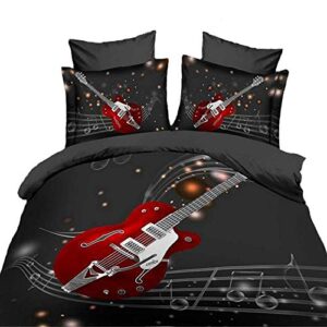 bbchose guitar queen size reactive printing 3d bedding set,1*duvet cover,1*flat sheet,2* pillowcases(no comforter inside) (red)